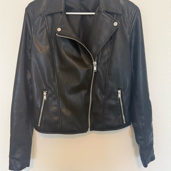 H&M | Jackets & Coats | Hm Black Faux Leather Jacket Asymmetrical ...